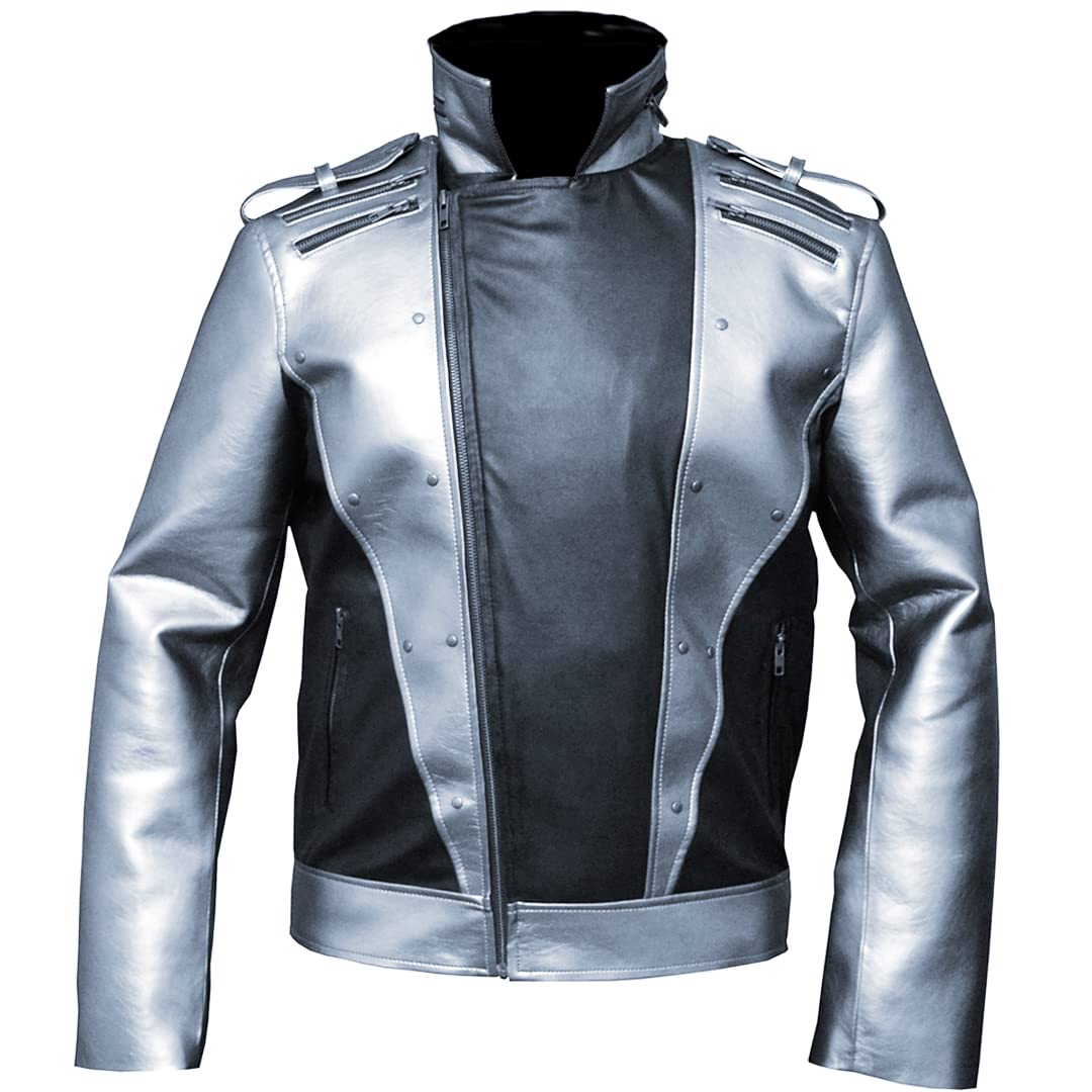 Da Imperial X-Men 4 Quicksilver Jacket-Quicksilver Peter Maximoff Silver and Black Leather Jacket (Silver&Black, Medium)