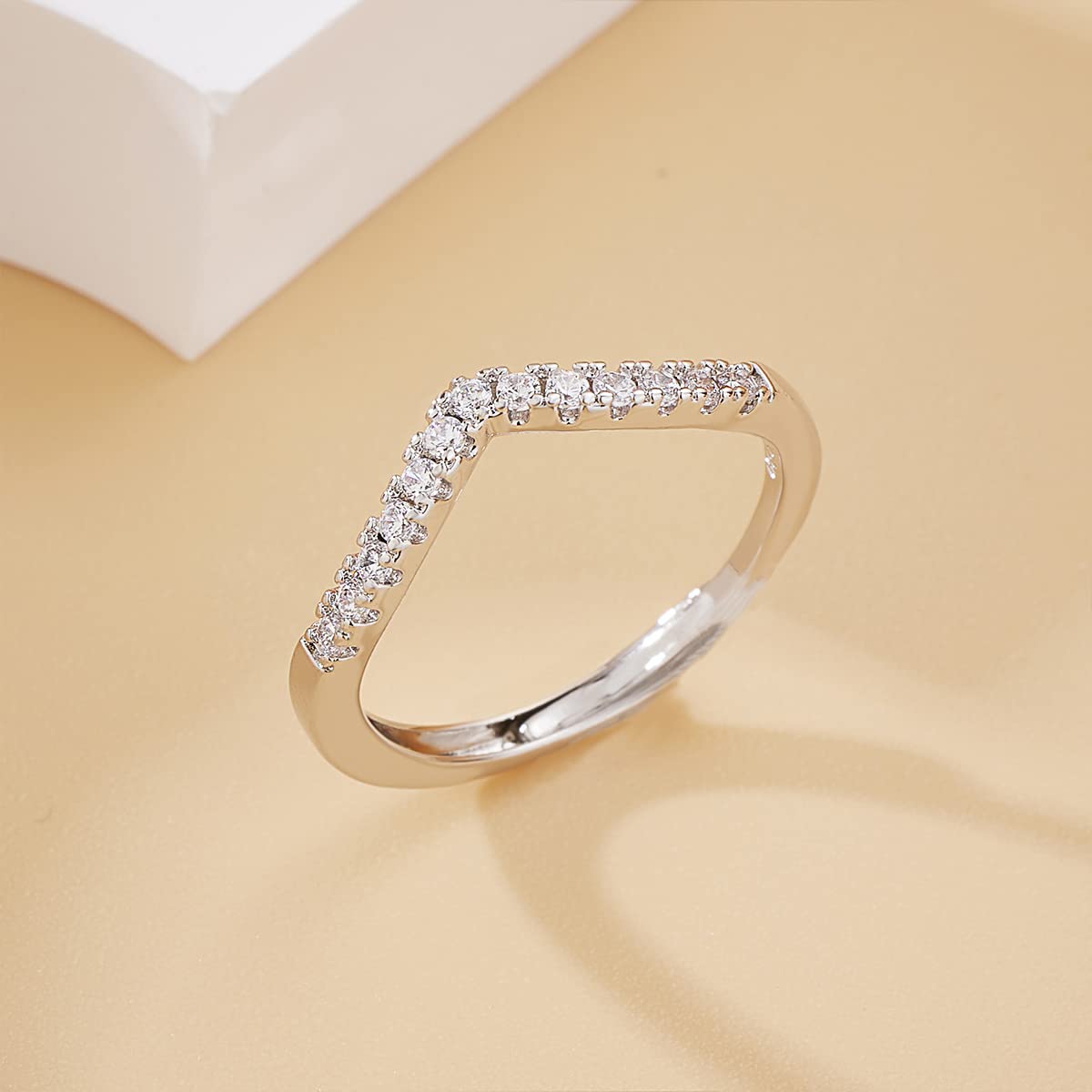 IROAIC Moissanite Rings for Women, Curved Engagement Rings for Women, 925 Silver Rings Stackable Ring for Anniversary Band(Size 7)