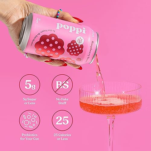 POPPI Sparkling Prebiotic Raspberry Rose Soda w/ Gut Health & Immunity Benefits, Beverages made with Apple Cider Vinegar, Seltzer Water & Fruit Juice, Low Calorie & Low Sugar Drinks, 12oz (12 Pack) (Packaging May Vary)