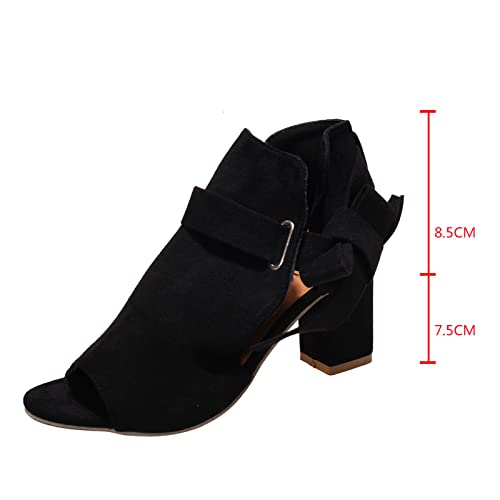 FASDNENDYS Women Flock Solid Color Buckle Strap Casual Peep Toe Bow Tie High Heels Single Shoes Sandals Womens Sandals 10 Flat