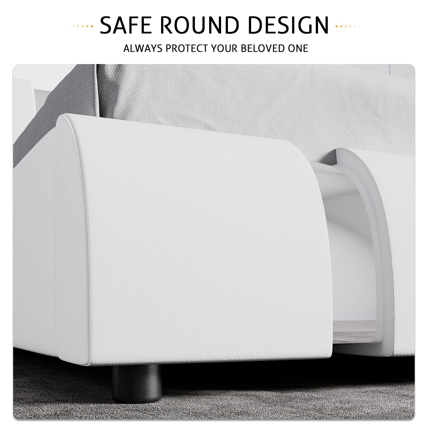 SHA CERLIN Queen Platform Bed Frame with Iron Pieces Decor and Adjustable Headboard/Deluxe Upholstered Modern Bed with Solid Wooden Slats Support/No Box Spring Needed, White