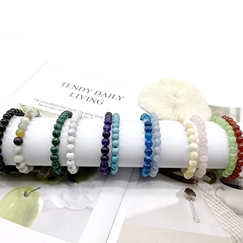 SROBENZ 12 PCS Gemstone 8mm Round Beaded Bracelet Set Healing Crystal Stone Stretch Bracelets for Women Girl Men Round Beads Elastic Bracelets