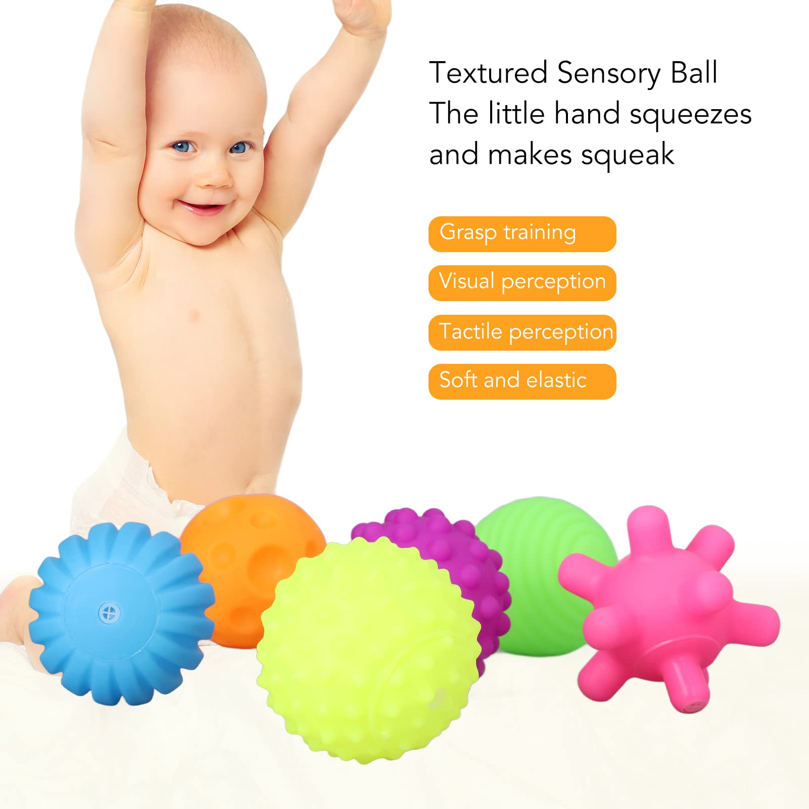 LBEC Textured Ball Set Multicolor Baby Sensory Ball Portable 6 Piece Toddler Home (Colorful)