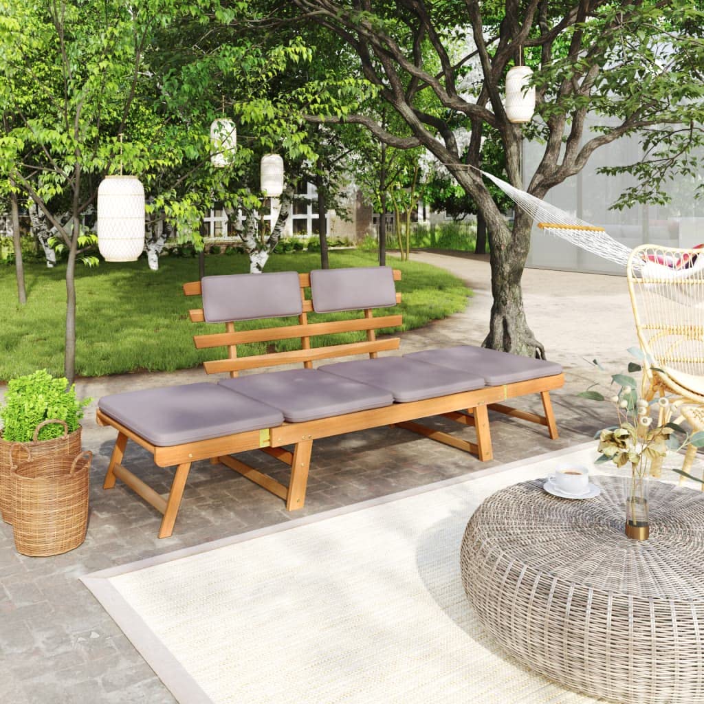 vidaXL 2-in-1 Convertible Outdoor Bench, Patio Daybed, Garden Day Bed, Weather-Resistant Solid Acacia Wood, 26.8" x 74.8" x 29.1" Brown Frame & Dark Gray Cushion