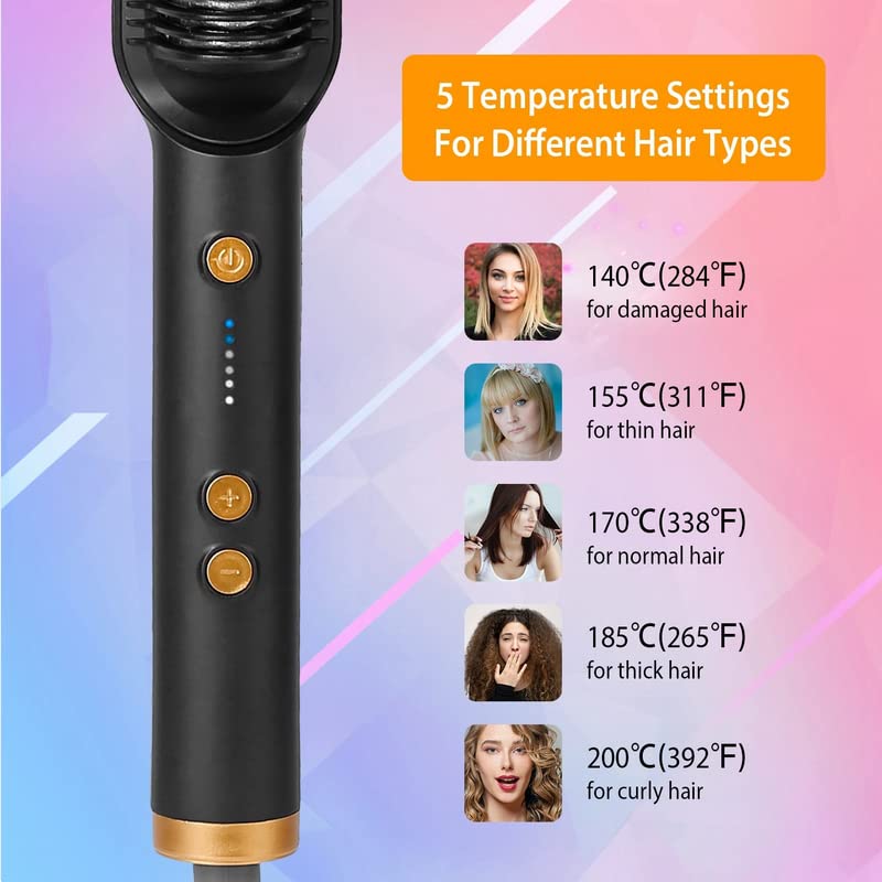 Hair Straightener Comb Matte Black, 10s Fast Heating & 5 Temp Settings & Anti-Scald, Perfect for Professional Salon at Home