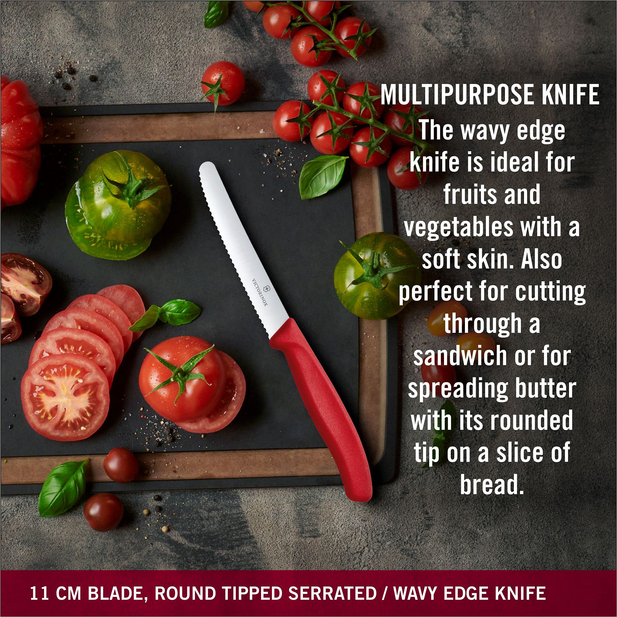 Victorinox Swiss Classic Paring Knife Set, Set of 3, Straight Edge, Extra Sharp, Robust Plastic Handle, Red