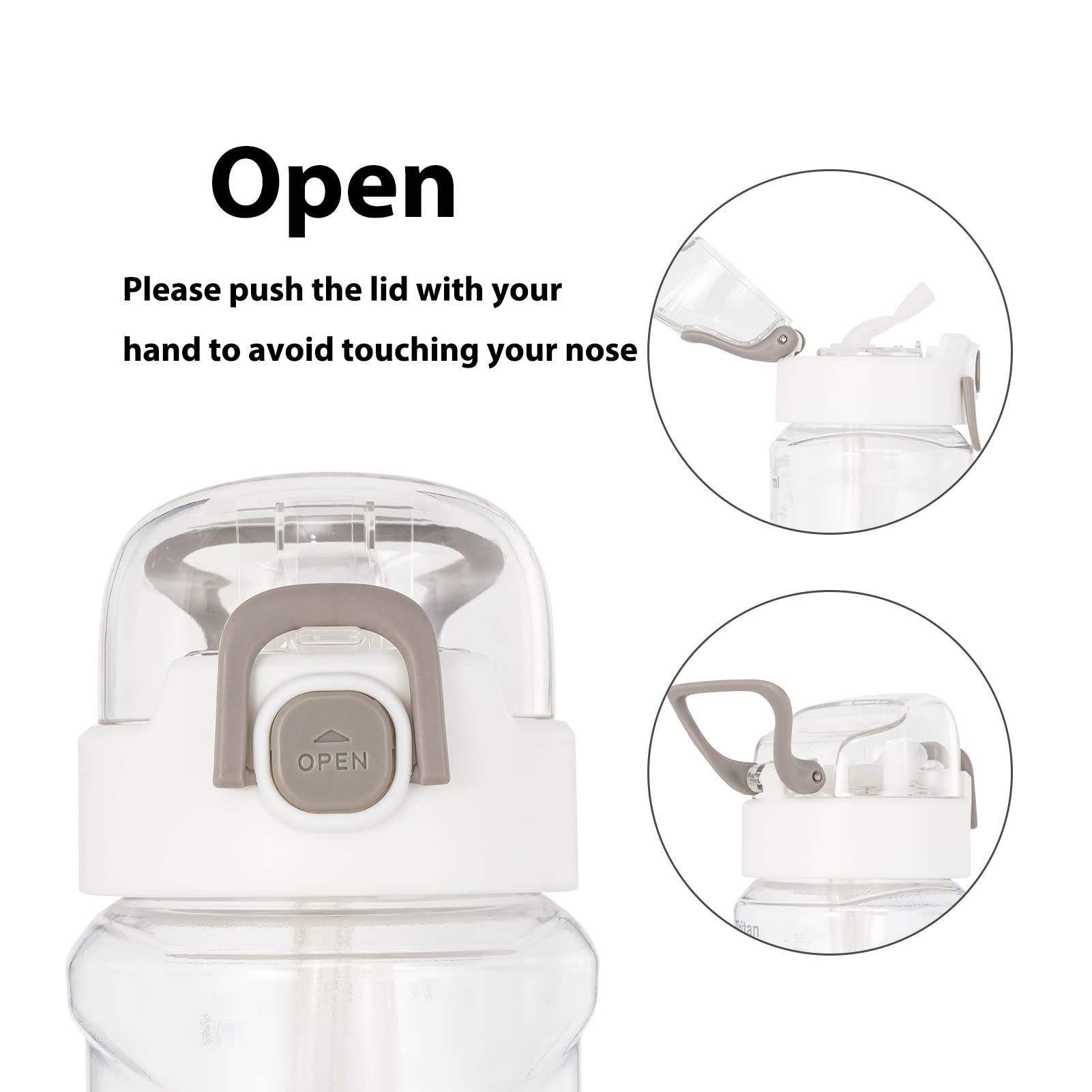 Diller Water Bottle with Straw, 28 or 14 oz BPA Free Sports Plastic Water Bottle with Leak Proof Flip Top Lid for Gym Camping Workouts Outdoors (14 oz, White)