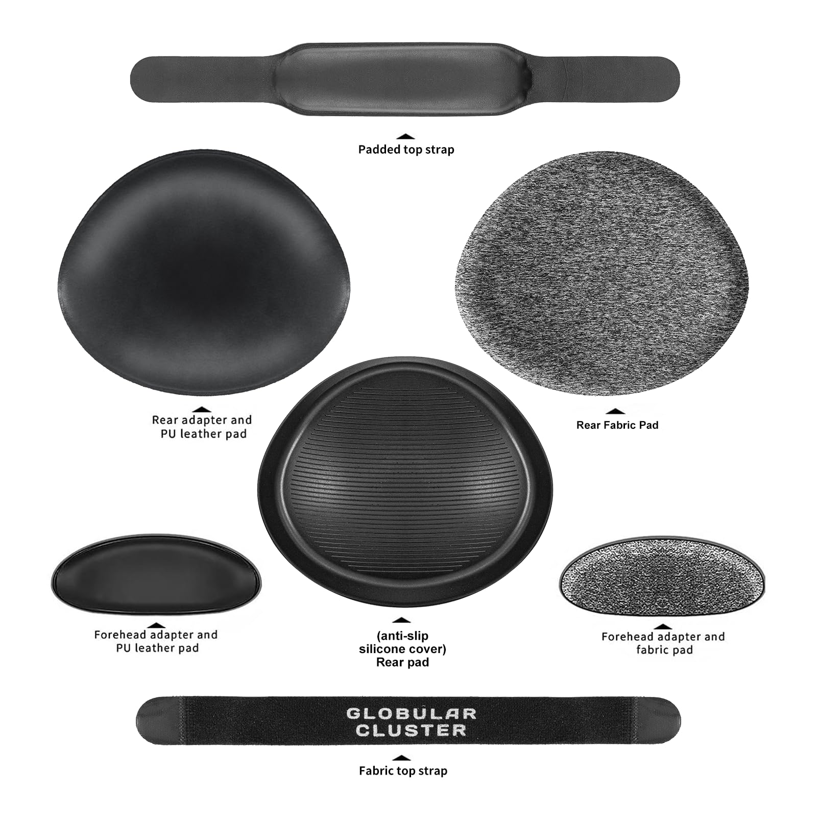 Globular Cluster Comfortable Kit Compatible with Meta Quest Pro-Soft and Bigger Forehead Pads and Rear Pads with Top Strap Added