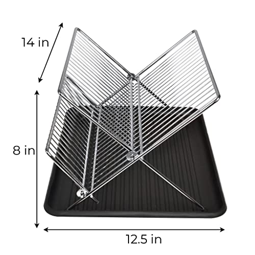 Smart Design Dish Drainer Rack w/ In Sink or Counter Drying - Steel Metal Wire - Cutlery, Plates, Dishes, Cups, Silverware Organization - Kitchen (Folding, Chrome)