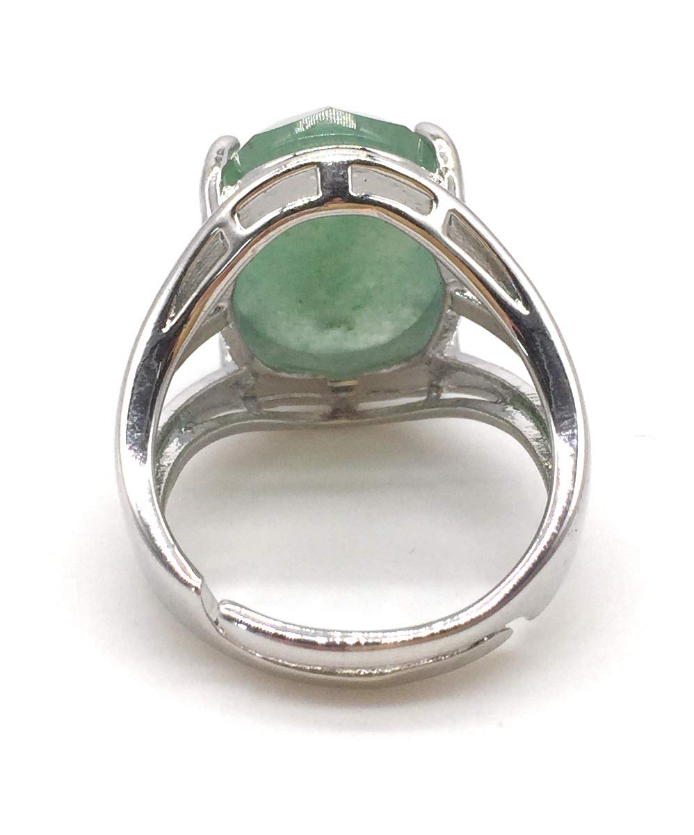 Faceted Oval Round Shape Natural Stone Adjustable Ring for Women Gemstones Healing Crystal Jewelry Wedding Engagement Anniversary Birthday Gift (Oval Shape Green Aventurine)
