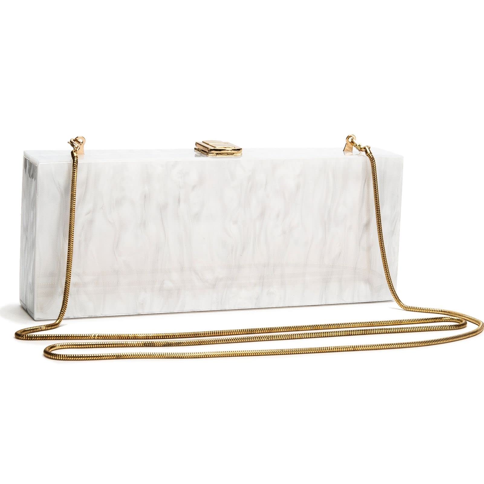 DQinLit Pearl Acrylic Clutch Purse - Elegant Evening Handbag Shoulder Bag for Wedding Dinner Party Prom White