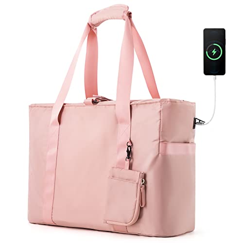 MACWE Pink Tote Bag for Women with Yoga Mat Buckle - Large Laptop Tote Bag with Computer Sleeve - Water-resistant Handbag for Work, School and Gym ( Pink )