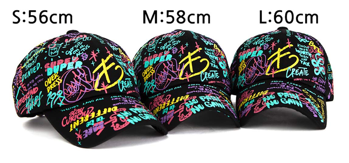 Flipper New Version of Designer Multi Colors Doodle Sketch Graffiti Cotton Baseball Cap K-pop Korean Dad Hat, (White, Large ~ X-Large (23 1/8" ~ 23 7/8"))