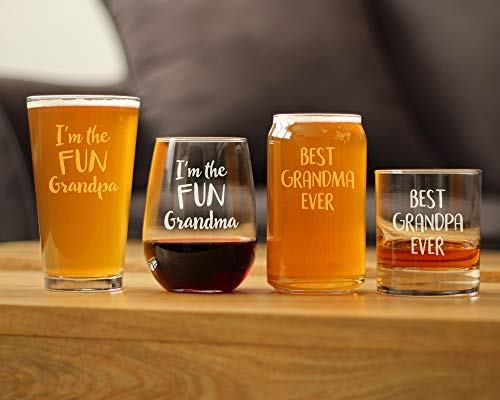 Fun Grandma β Cute Funny Stemless Wine Glass, Large 17 Ounce Size, Etched Sayings, Gift Box