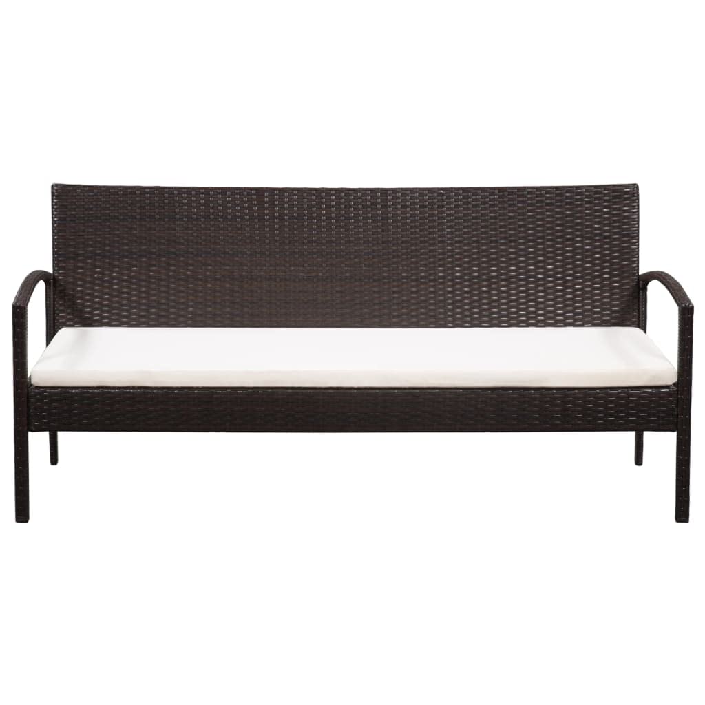 vidaXL Brown Poly Rattan 3-Seater Patio Sofa with Cushions - Weather-Resistant, Comfortable, and Versatile Outdoor Furniture for Garden, Patio, or Backyard