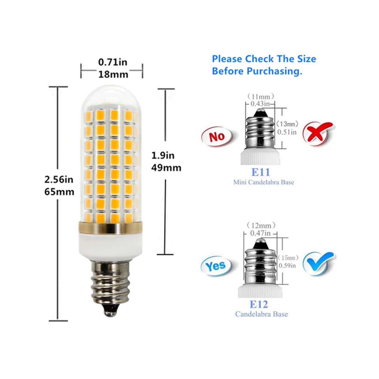 E12 LED Bulbs 8W Dimmable Candelabra Light Bulbs Equivalent 75W Halogen Bulbs Warm White 3000K T6 E12 Candelabra Base AC110-130V for Ceiling Fan Chandelier Lighting [4-Pack]