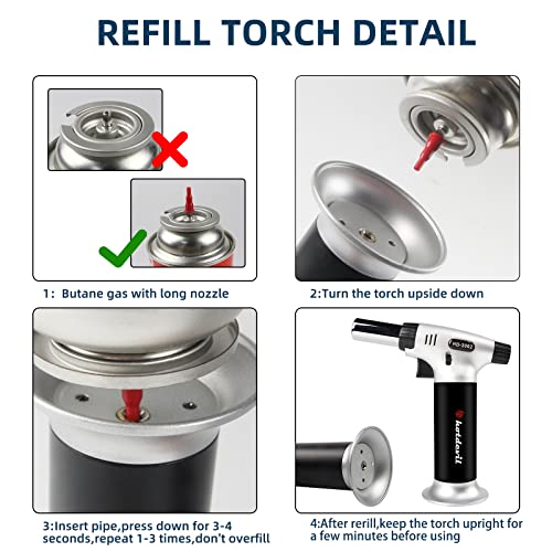Hotdevil Butane Torch 9g Refillable Tank Kitchen Blow Torch Lighter/w Safety Lock Adjustable Flame Fit All Butane Cartridge Cooking Torch for BBQ Creme Brulee Dessert Baking (Butane Gas Not Include)