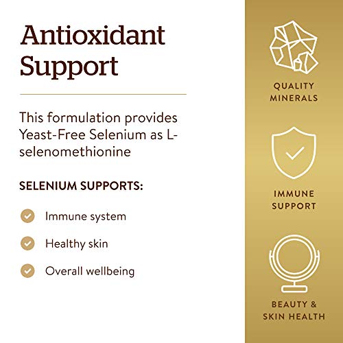 Solgar Yeast-Free Selenium 200 mcg, 100 Tablets - Supports Antioxidant & Immune System Health - Non-GMO, Vegan, Gluten Free, Dairy Free, Kosher - 100 Servings