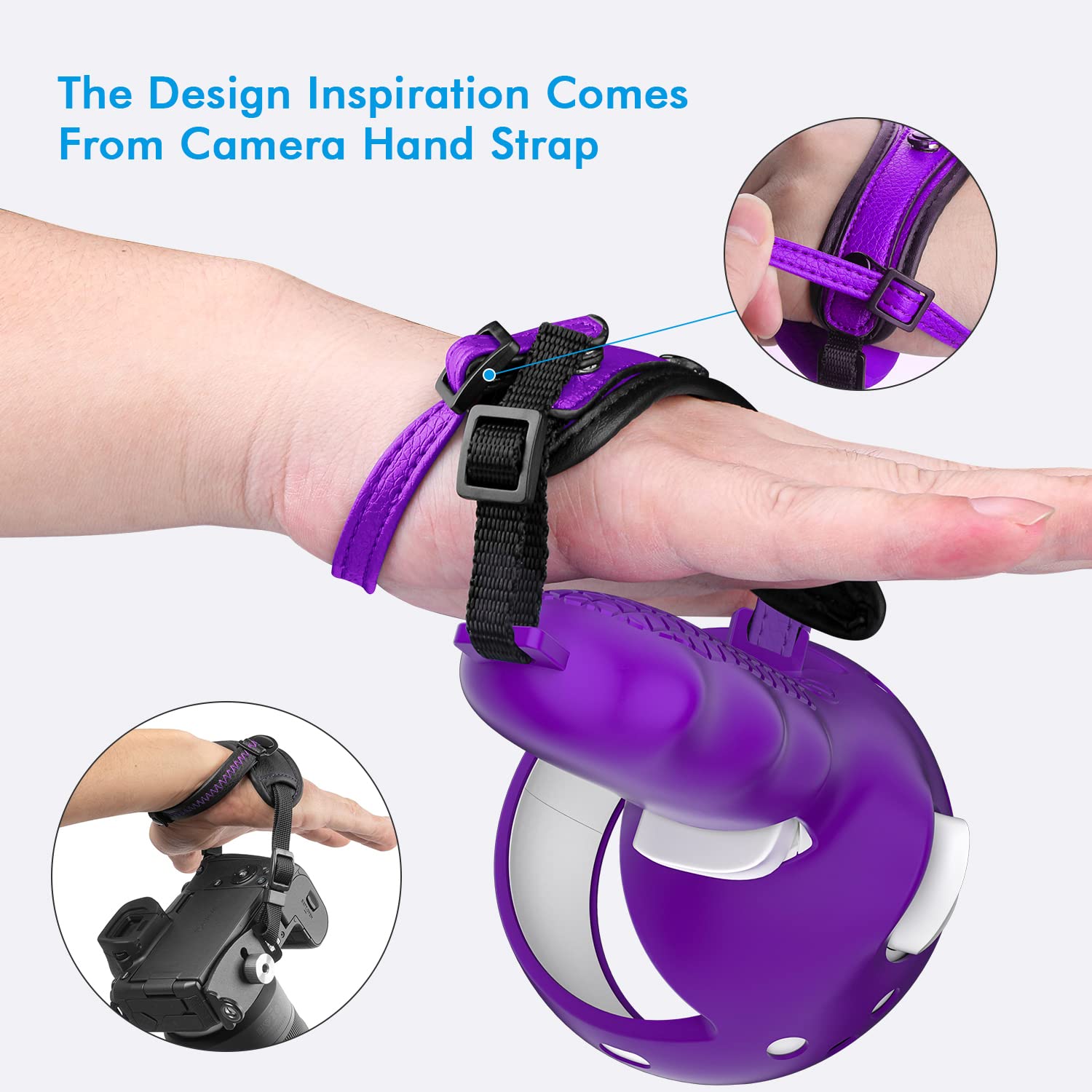 EWalos Accessories for Oculus/Meta Quest 2, Touch Controller Leather Grip Cove, Face Cover and Lens Protective Cover, Sweat-Proof, Light-Proof, Anti-Throw and Comfort-Enhancing Accessories Set(Purple)