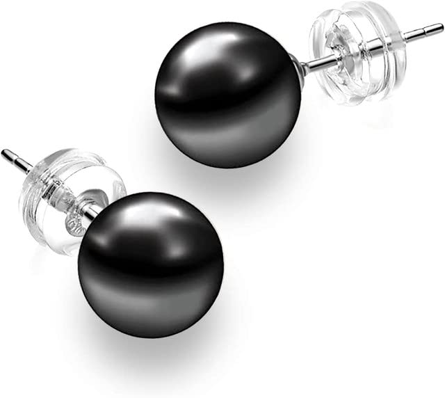 IRUMENG Black Stud Earrings 4/6/8mm Hematite Ball Studs Earrings 3 Pairs Set In Sterling Silver
