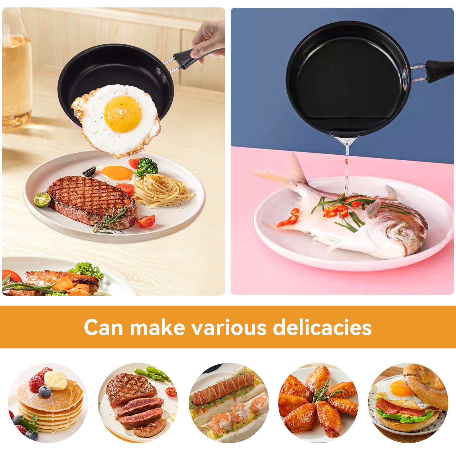 Mini Nonstick Frying Pan, 4.7in Mini Frying Pan Stainless Steel Omelette Pan Round Egg Pan Small Pan for Cooking Small Frying Pan Single Serve Frying Pan Skillet for Eggs Pancakes(pink)