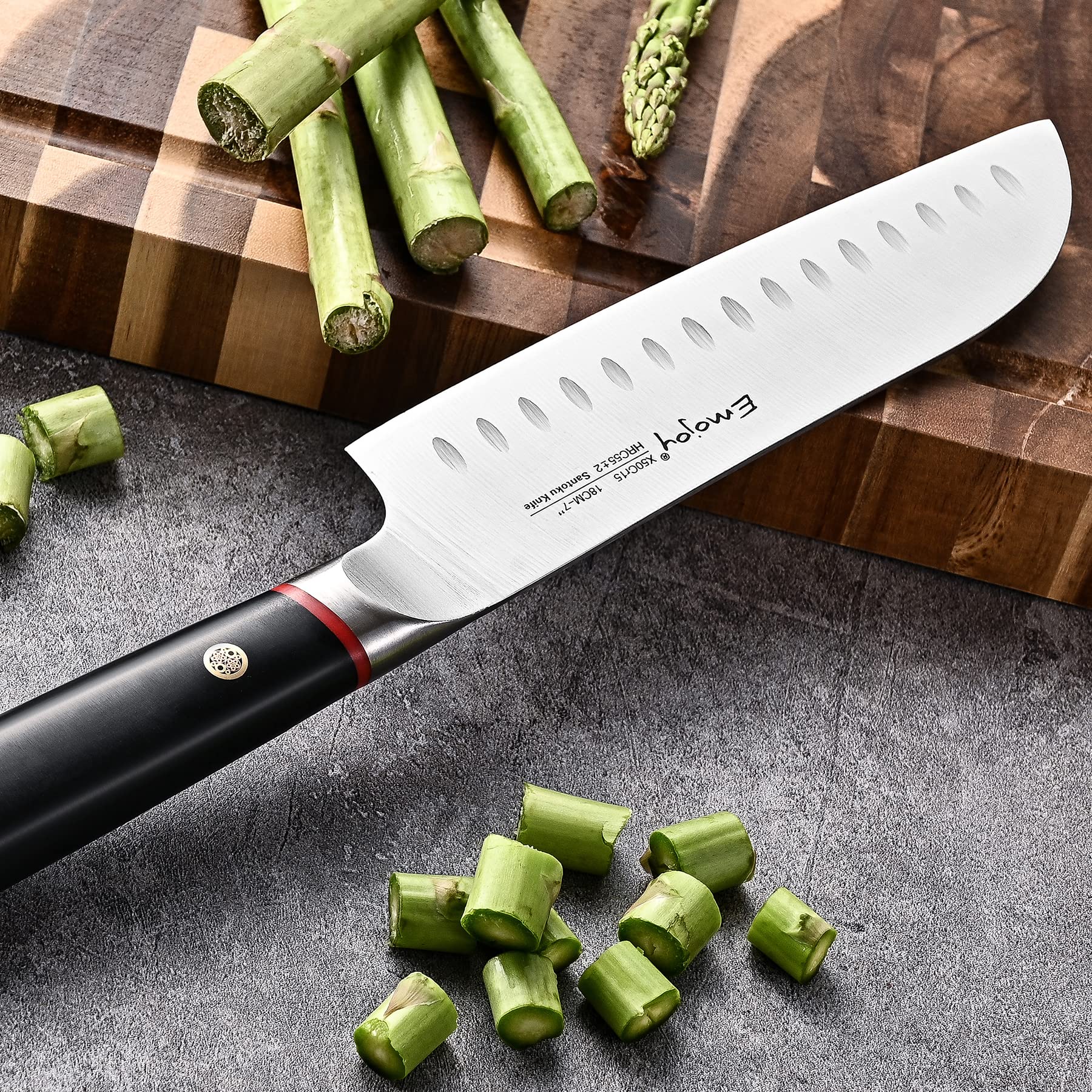 Emojoy Knife Set, 16-Piece Kitchen Knife Set with Block and Serrated Steak Knives, Germany High Carbon Stainless Steel Knife Block Set