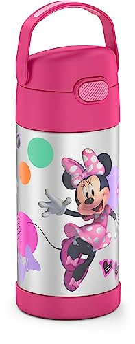 THERMOS FUNTAINER 12 Ounce Stainless Steel Vacuum Insulated Kids Straw Bottle, Minnie Mouse