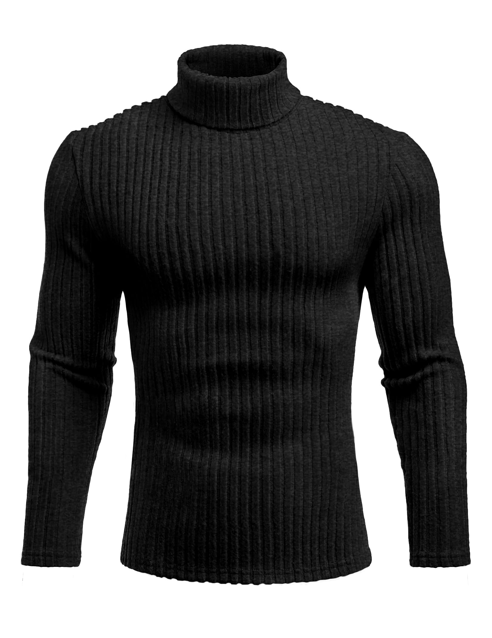 Ekouaer Men's Turtleneck Long Sleeve T-Shirts Slim Fit Thermal Tops Stretchy Pullover Ribbed Tee (Black, L)