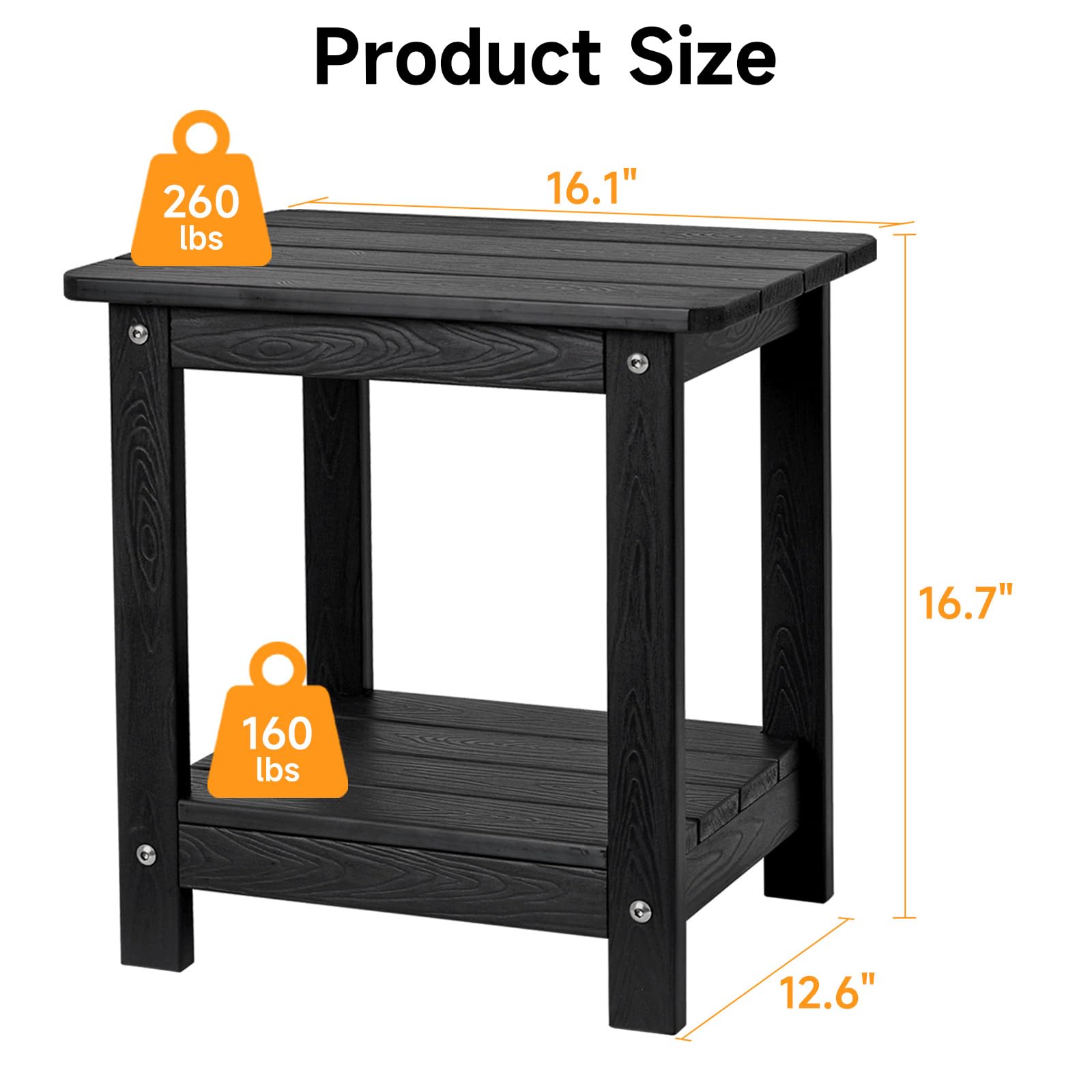 ONBRILL Adirondack Outdoor Side Table Set of 2, Patio End Small Table with Storage, HDPS Weather Resistant for Patio, Pool, Porch, Garden (Coffee)