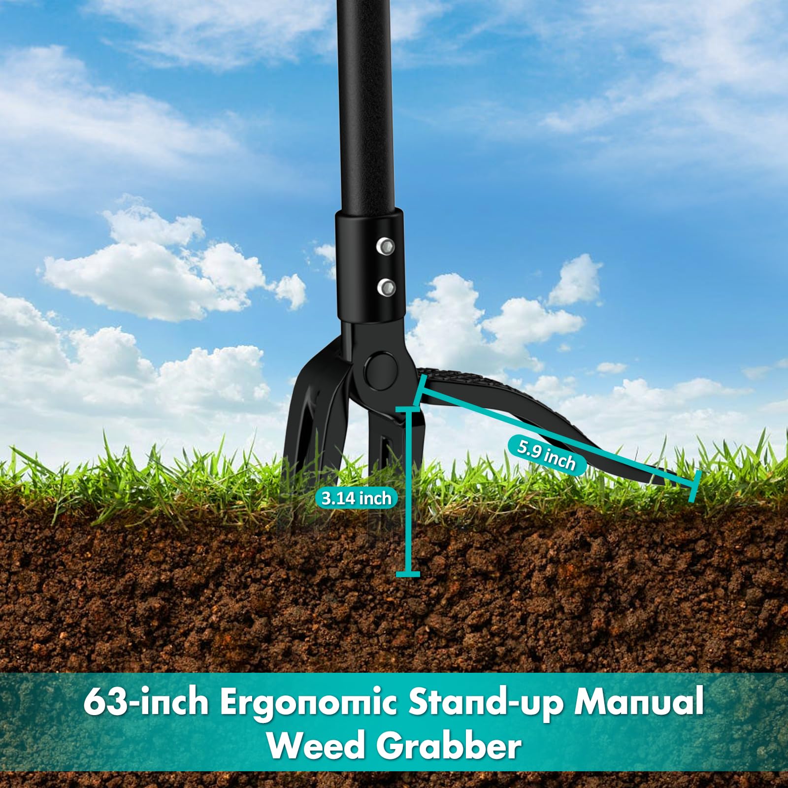 Lcokeiy Weed Puller Tool Stand Up Heavy Duty, 63" Long Handle Stand Up Weeder with 4 Claw Steel,Heavy Duty Weeding Tool for Dandelions Root