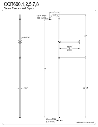 Kingston Brass CCR601 Vintage Shower Riser And Wall Support, 6-Inch, Polished Chrome
