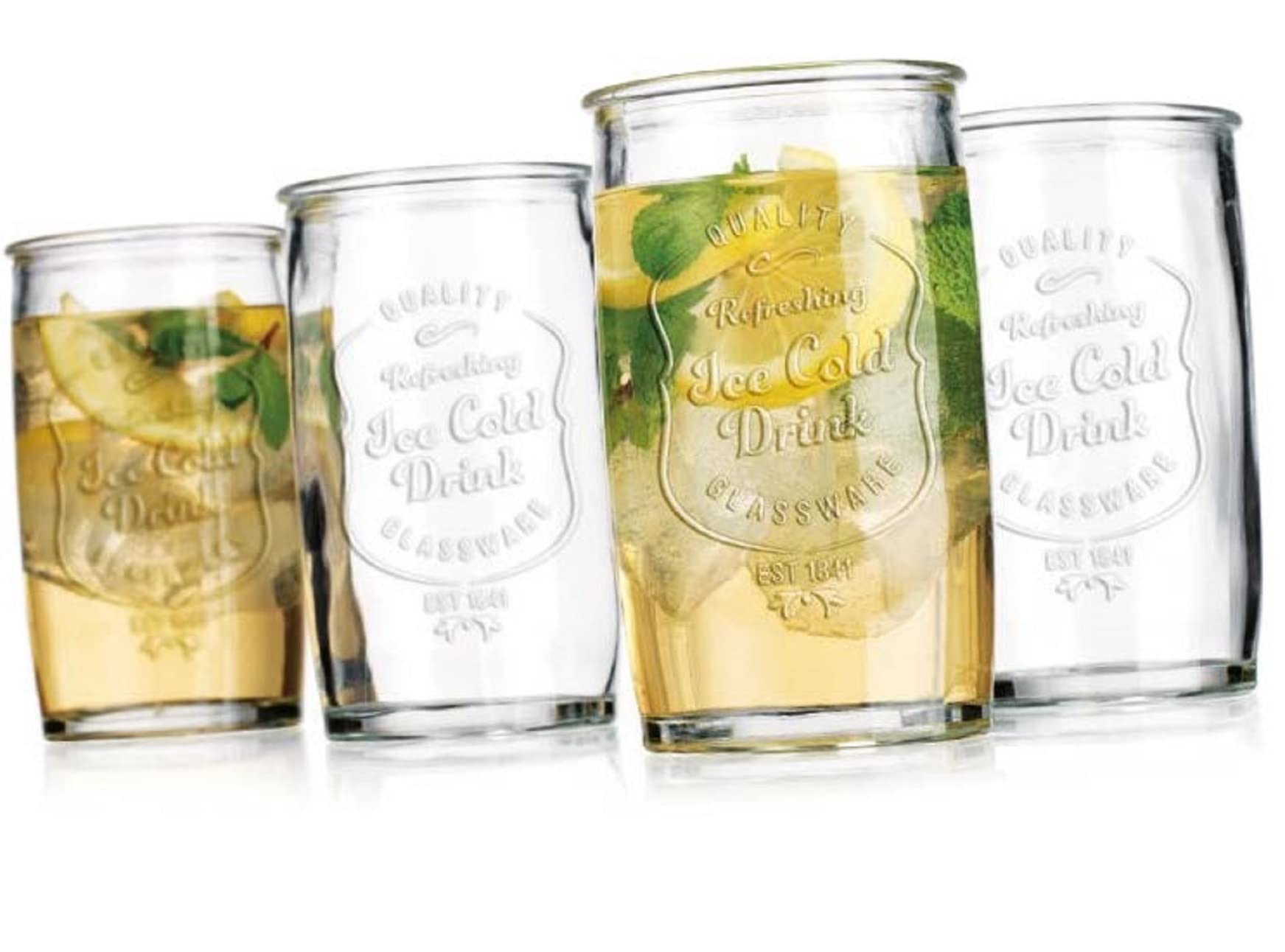 Glaver's Drinking Glasses Set of 4, Vintage Italian Style – Elegant 20 Oz Clear Tumbler Glassware Set– Genuine Artisan-Made for, Refreshing Drinks, Beverages, Cocktails.