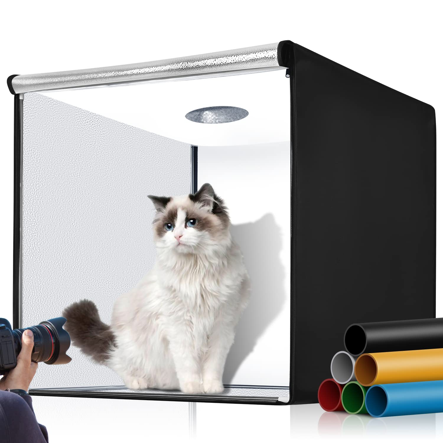 Fasonic 32"x32" Photo Studio Light Box Photography, Large Lightbox for Product with 3 Stepless Dimming Lights Panel, 210 LED Beads, Professional Photo Booth Shooting Tent Kit with 6 Color Backdrops