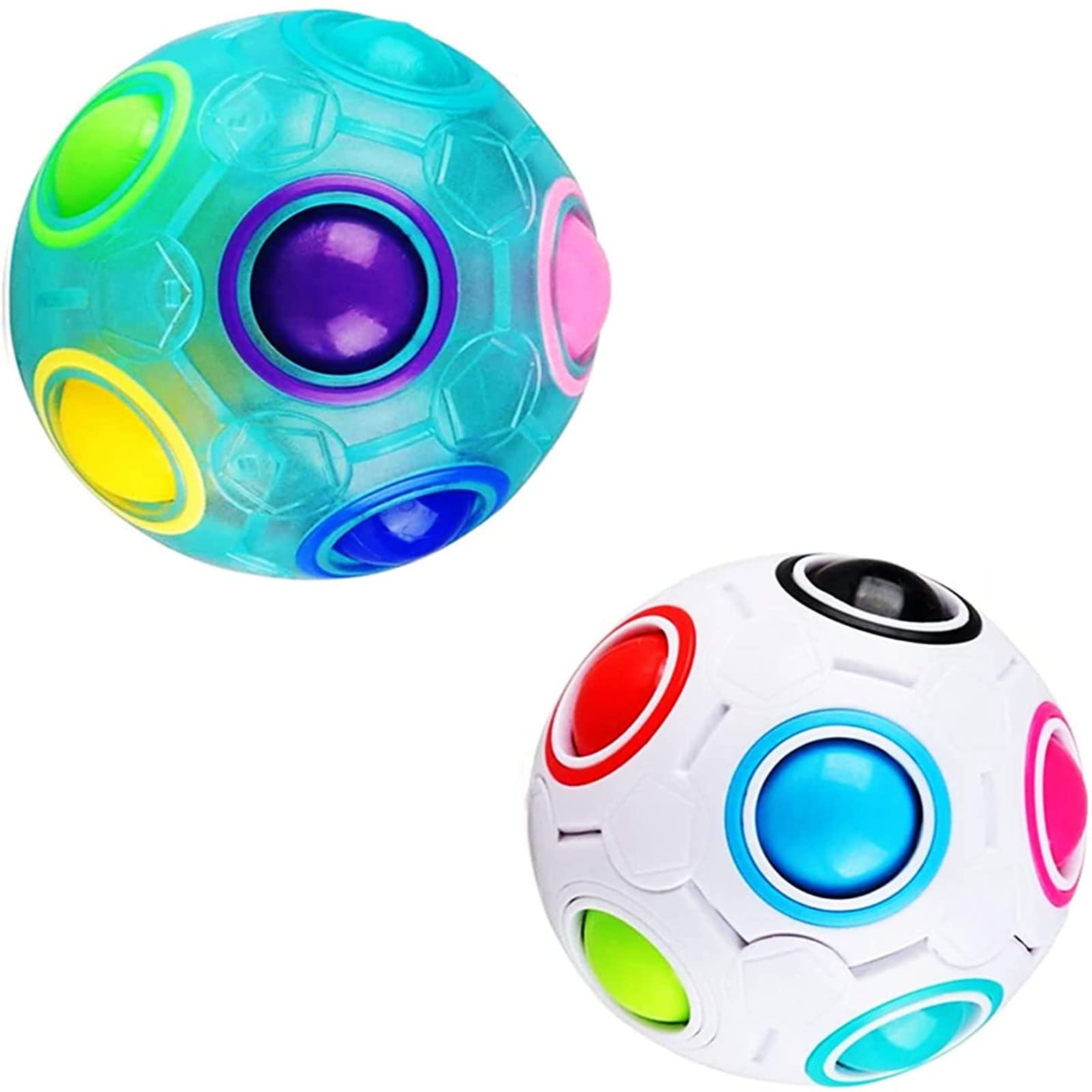 elecnewell Rainbow Puzzle Ball Cube Magic Rainbow Ball Puzzle Bundle Stress Ball Brain Teasers Games Toys for Kids 2 Pack