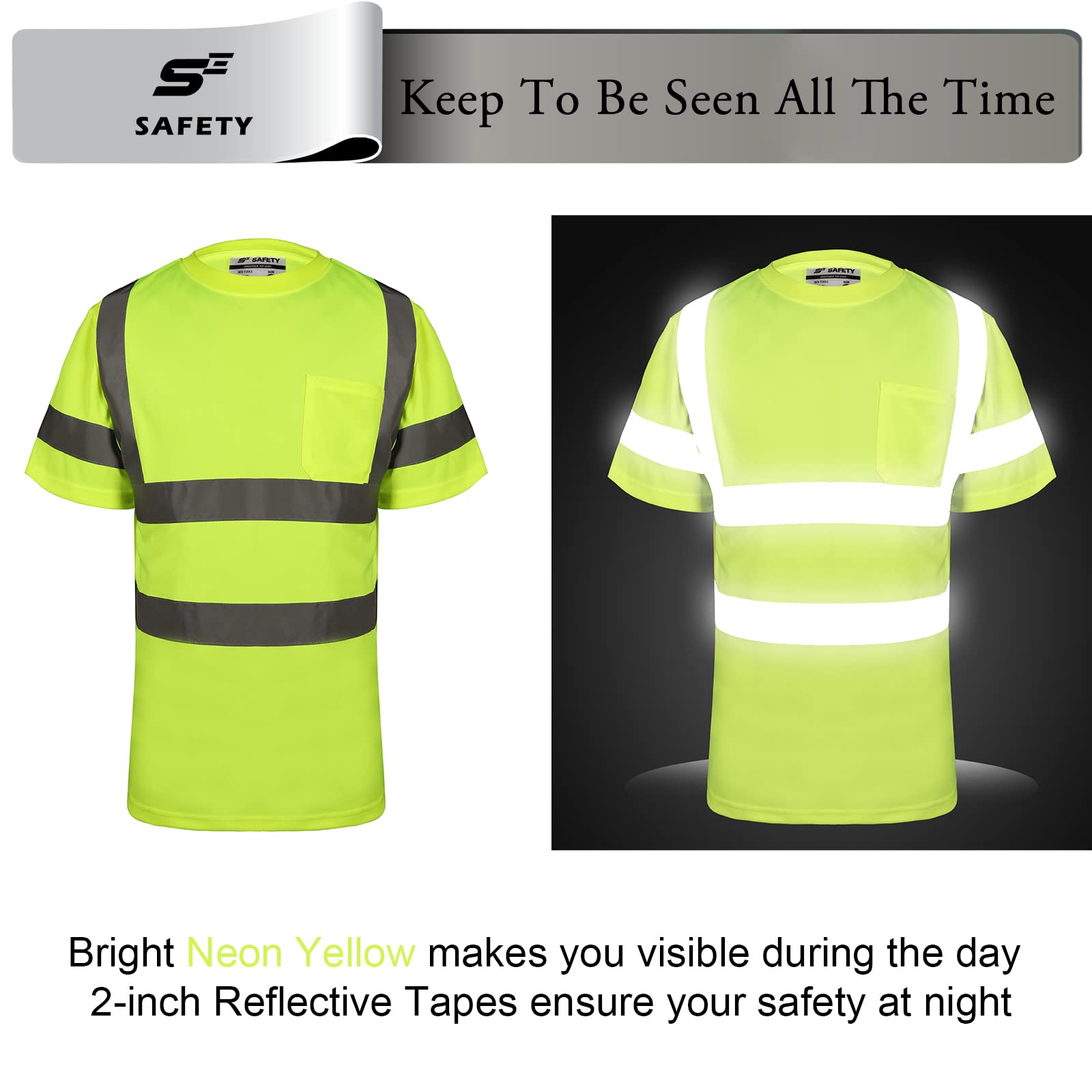 Hi Vis T Shirt Class 3 High Visibility Shirts for Men Safety Shirts with Reflective Strips and Pocket Breathable Construction Work Mesh Short Sleeve Yellow XL