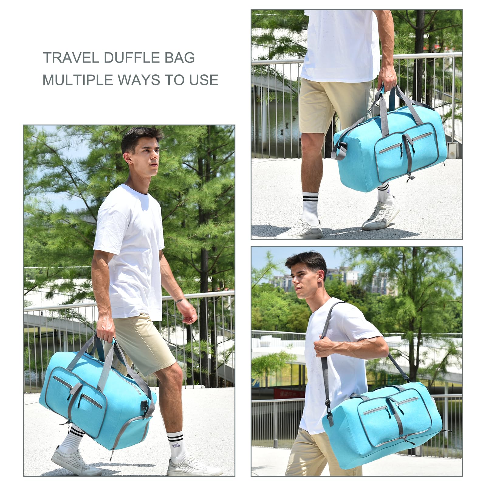 Dimayar Travel Duffle Bag for Men - Foldable Duffel Bag with Shoes Compartment - Overnight Bags Waterproof & Tear Resistant(40L,Mint Green)
