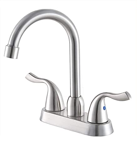 HOTIS HOME Brushed Nickel Bathroom Sink Faucet, 2 Handle 4 Inch Centerset Bathroom Faucet, Small RV Bathroom Faucets for Sink 3 Hole, Camper Silver Stainless Steel Lavatory Vanity Bath Faucet