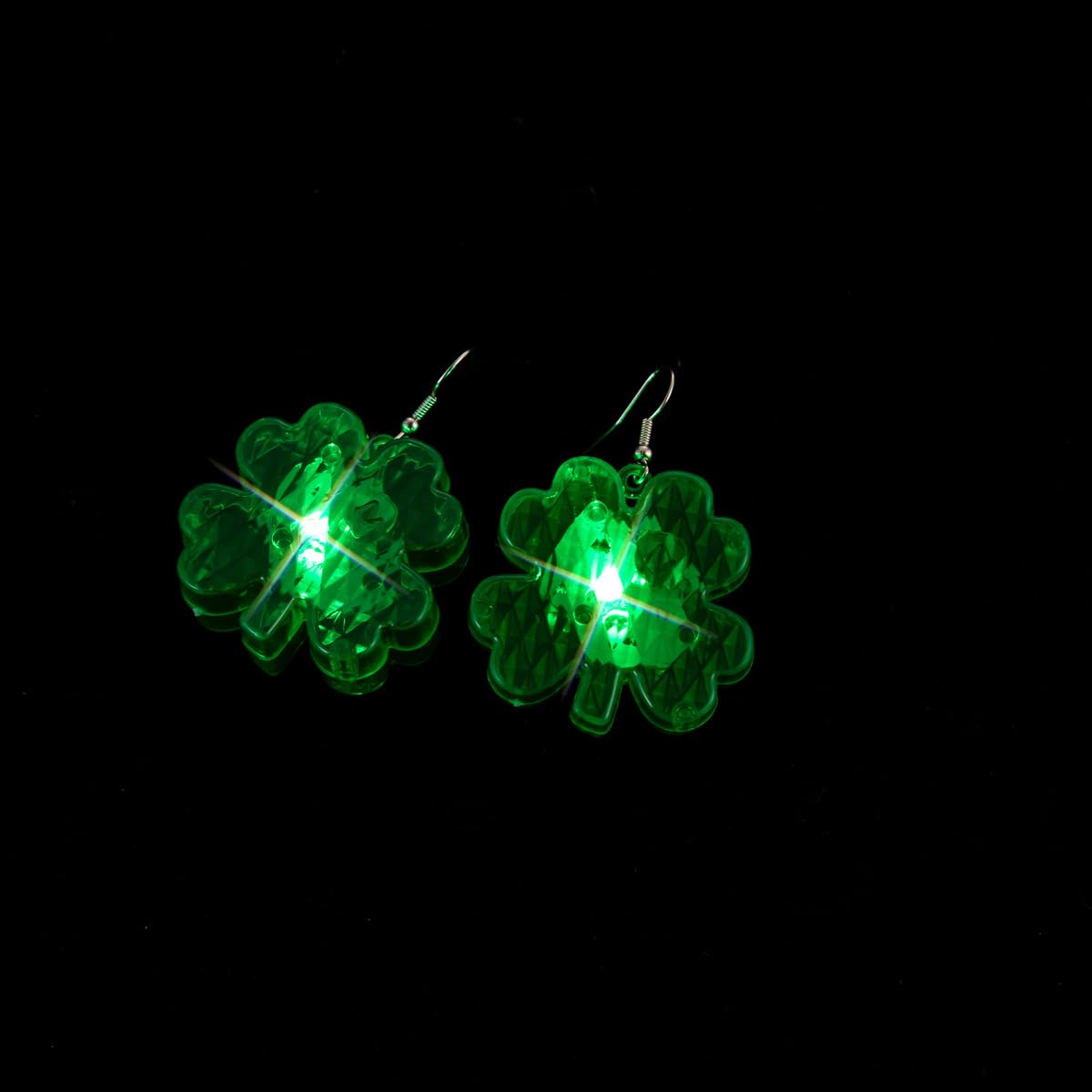 Fashion Lucky Clovers LED Lights Drop Dangle Earrings for Women Hook Hoops Earring (Shamrock)