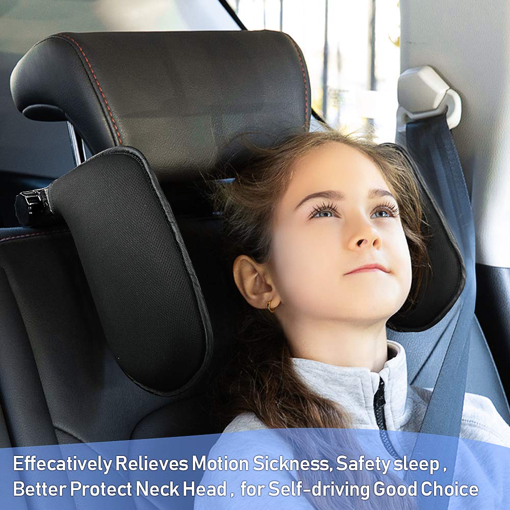 EASY EAGLE Car Seat Lateral Headrest, Mesh Fabric Head Support Pillow with Telescopic Bar and Slidable Clips, for Children and Adults, Black