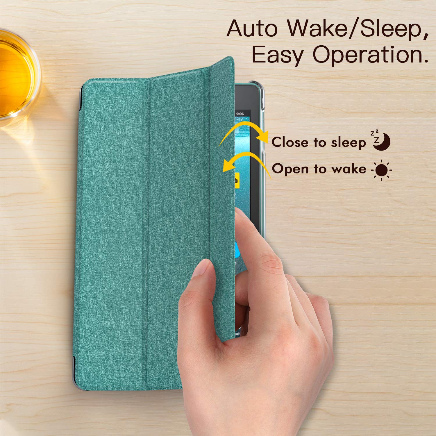 Dadanism Case Fit All-New Amazon Kindle Fire 7 Tablet (9th Generation, 2019 Release), Translucent PC Back Shell Ultra Slim Lightweight Trifold Stand Cover with Auto Sleep/Wake - Denim Sage