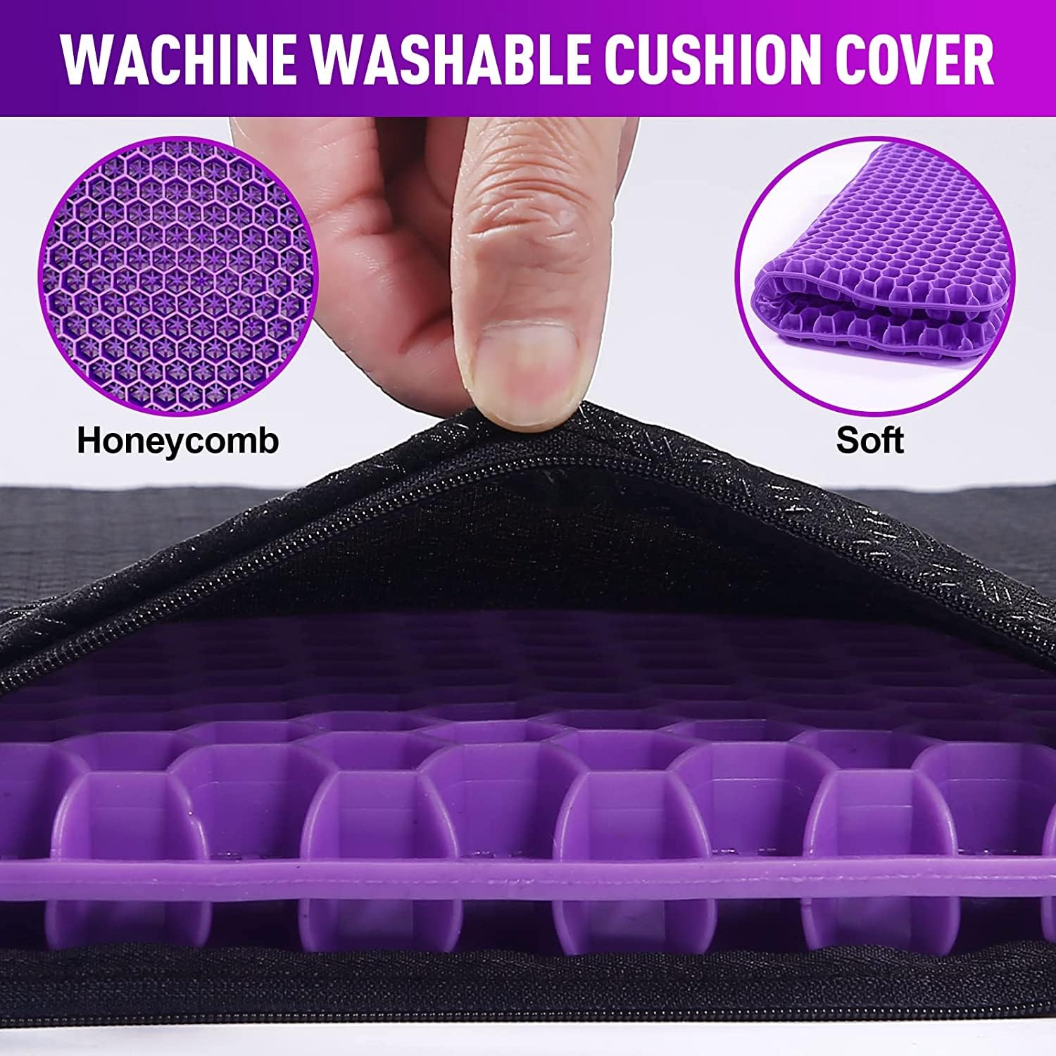 Gel Seat Cushion Pillow for Long Sitting β Office Chair Car Egg Seat Cushion with Non-Slip Cover for Back, Coccyx & Tailbone Pain Relief Pad - Pressure Reducing Honeycomb Designed for Comfort