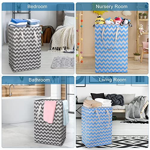 Seebel 2-Pack Laundry Hamper 75L Collapsible Large Luandry Baskets with Easy Carry Handles Freestanding Waterproof Clothes Hamper Storage Basket for Toys Clothes Organizer-Chevron