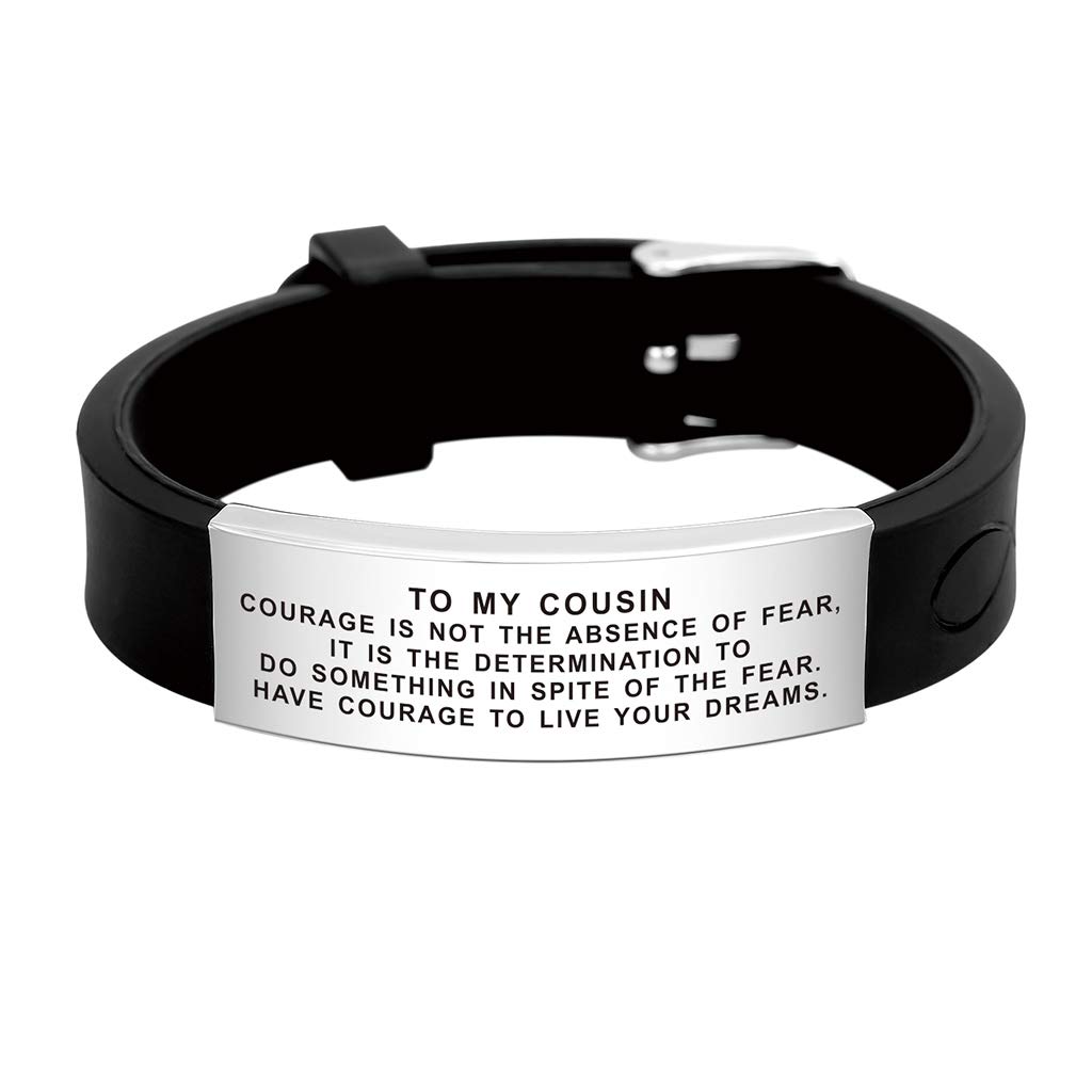 FALOGIJE Engraved Inspirational Cuff Bracelet to My Cousin on Her Wedding Day His Birthday Gift Idea from Cousin
