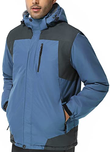 SPOSULEI Winter Jackets Coats for Mens Ski Snow Rain Windbreaker Waterproof Jackets Warm Fleece Lined Sports Coats Blue XX-Large