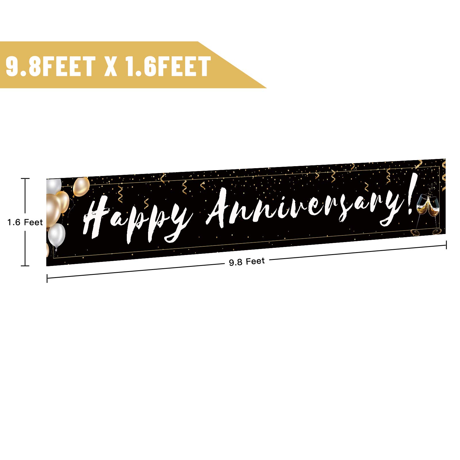 TZSS Happy Anniversary Decorations, Black Happy Anniversary Banner Yard Signs, Wedding Anniversary Decorations for Party(118" X 20")