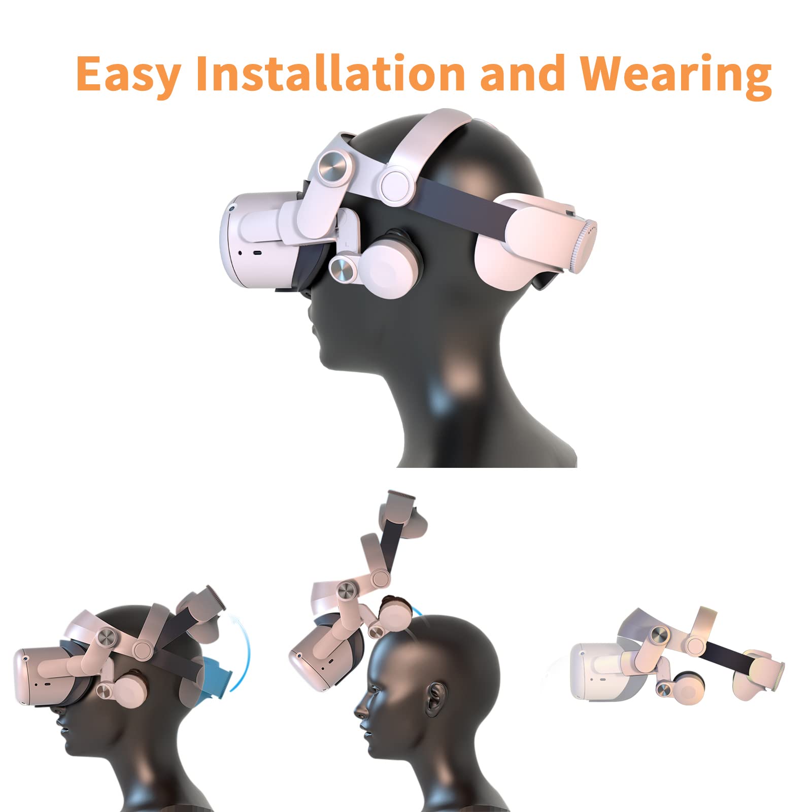 GoBudsGo Head Strap Compatible with Quest 2, Equipped with Detachable and Adjustable Ear Muffs, Super Soft Foam and Skin-Friendly PU Surface, Lightweight and Adjustable Accessories for Player.