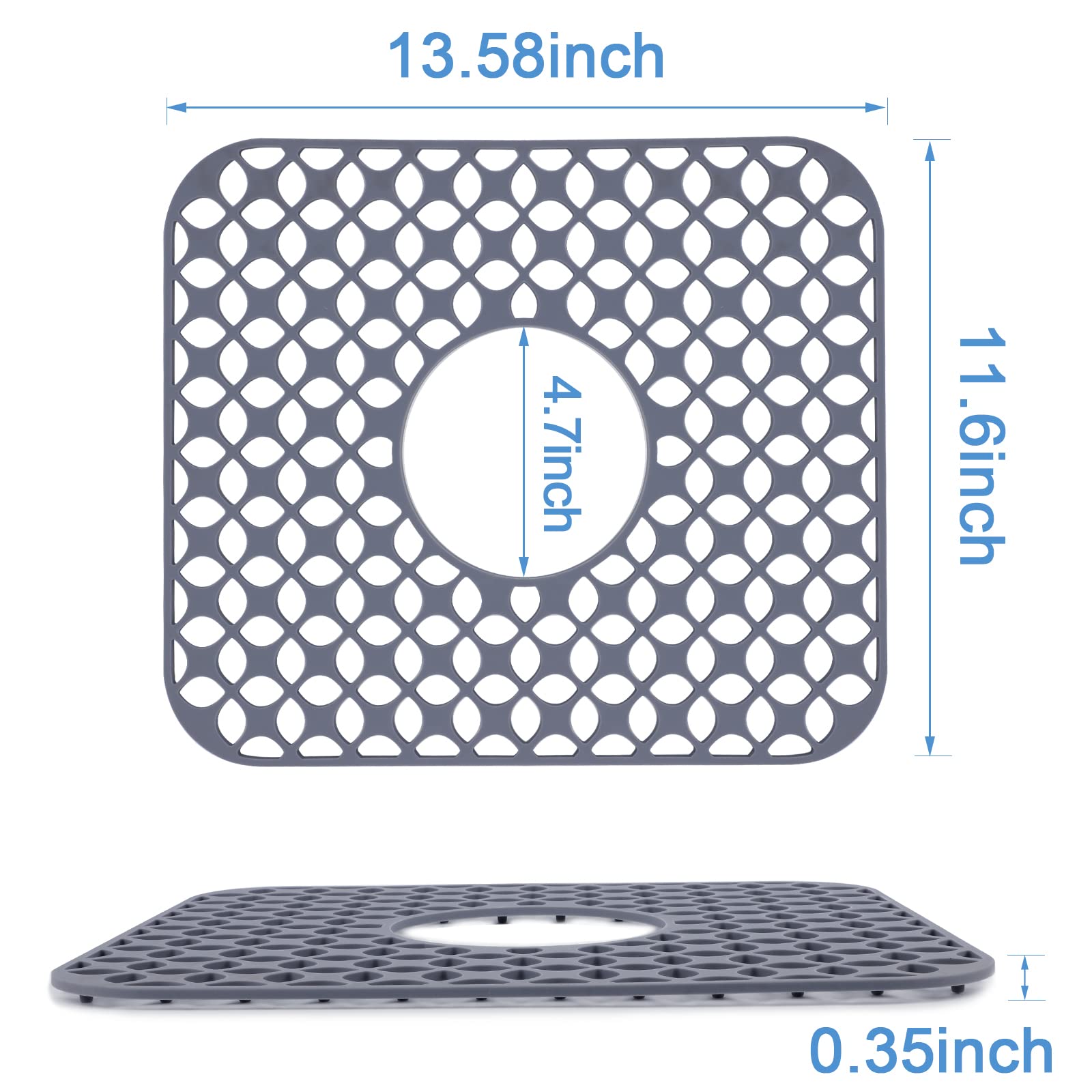 JUSTOGO Silicone Sink Protector, Center Drain Kitchen Sink Mats Grid Accessory, 2 PCS Folding Non-slip Sink Mats for Bottom of Farmhouse Stainless Steel Porcelain Sink ((Light Grey, 13.58"x 11.6")