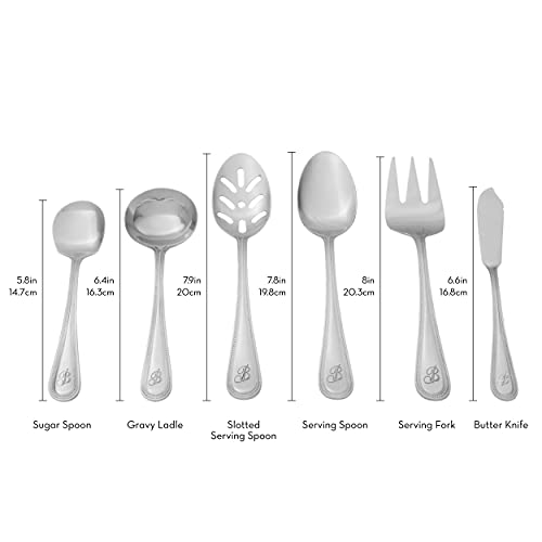 RiverRidge Monogrammed Beaded Flatware Set - L - 46-Piece Silverware with Custom Letter Stamp, 18/0 Stainless Steel Utensils Set for Daily Use & Special Occasions - Dishwasher Safe, Versatile Design