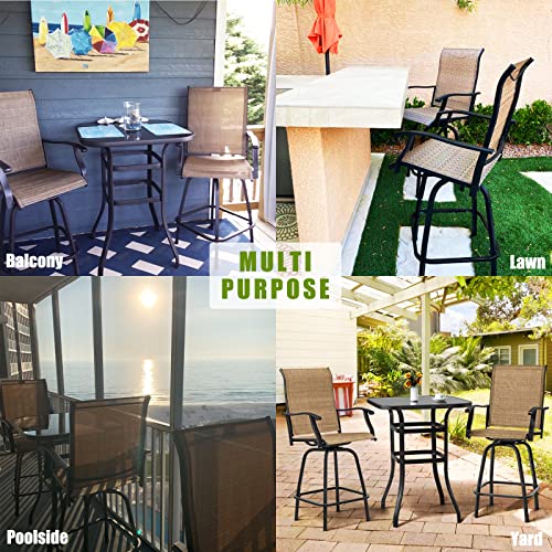 GOOGIC Patio Swivel Bar Stools , Outdoor High Back Swivel Bar Chair Set of 2 with All Weather Steel Frame for Backyard, Lawn,Poolside and Balcony