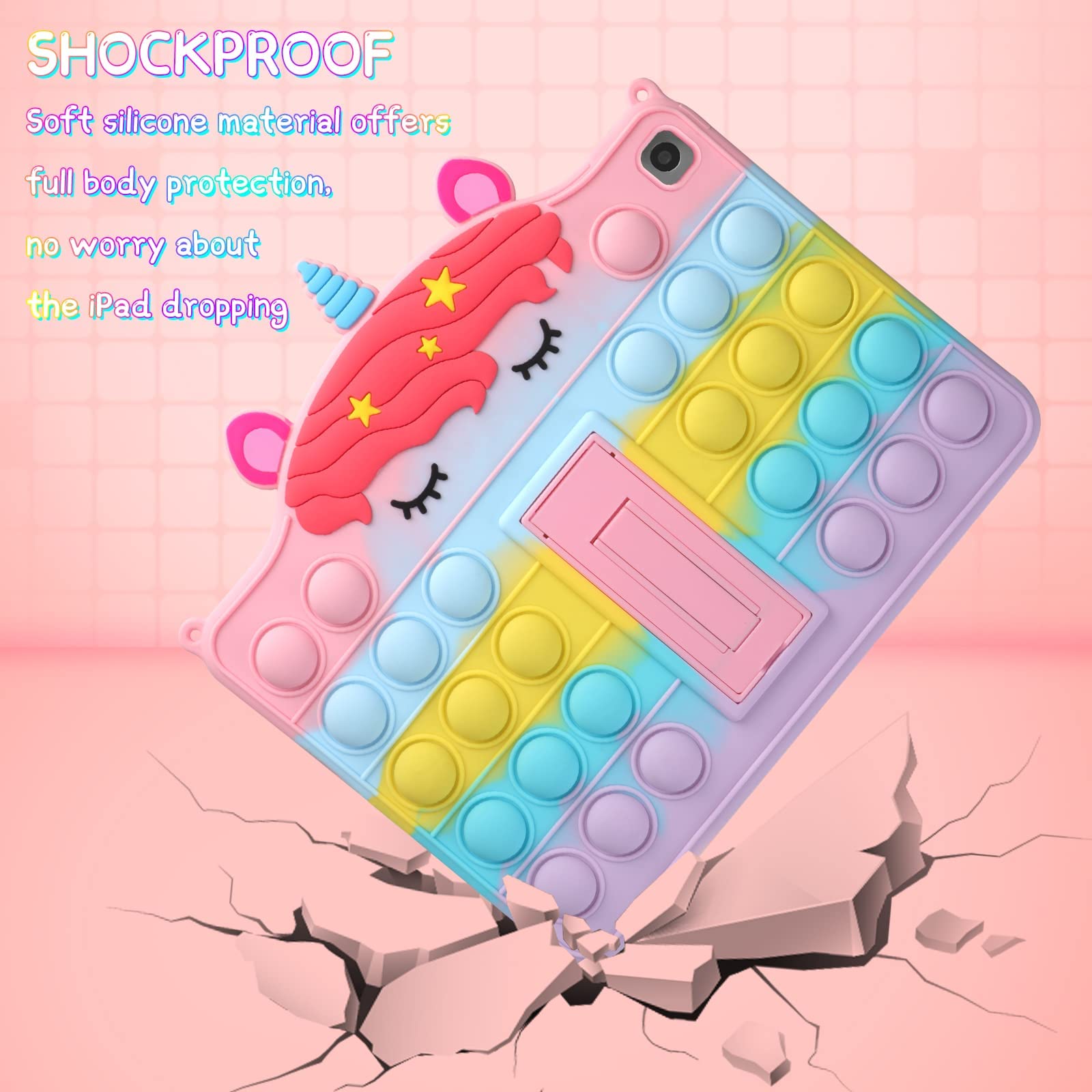WESADN for iPad Air 2 Case for iPad Pro 9.7 Case with Kickstand for Girls Women Silicone Fidget Bubble Case Cute Pop Holder Cover for iPad Air 2rd Generation for iPad Pro 2016 9.7 inch